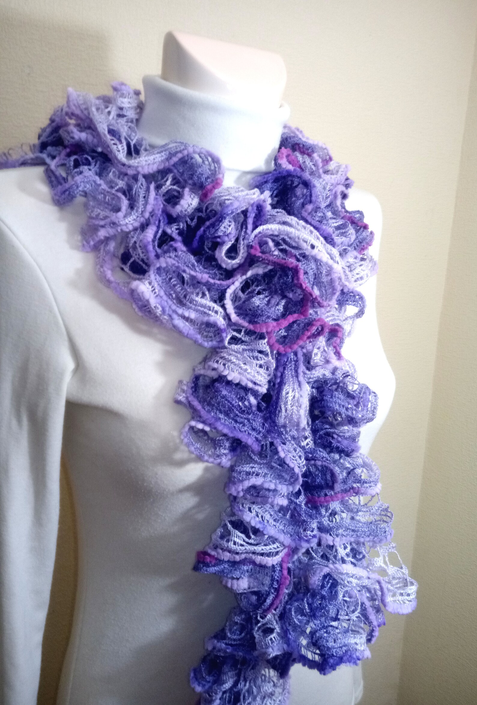 Gray Ruffle Shawl for Women Knitted Layered Scarf for Lady - Etsy