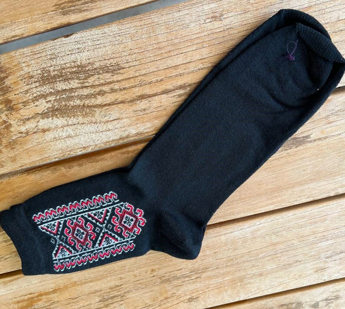 Black Gift Socks for Men, Organic Cotton Socks, Red Carpathian Folk ...