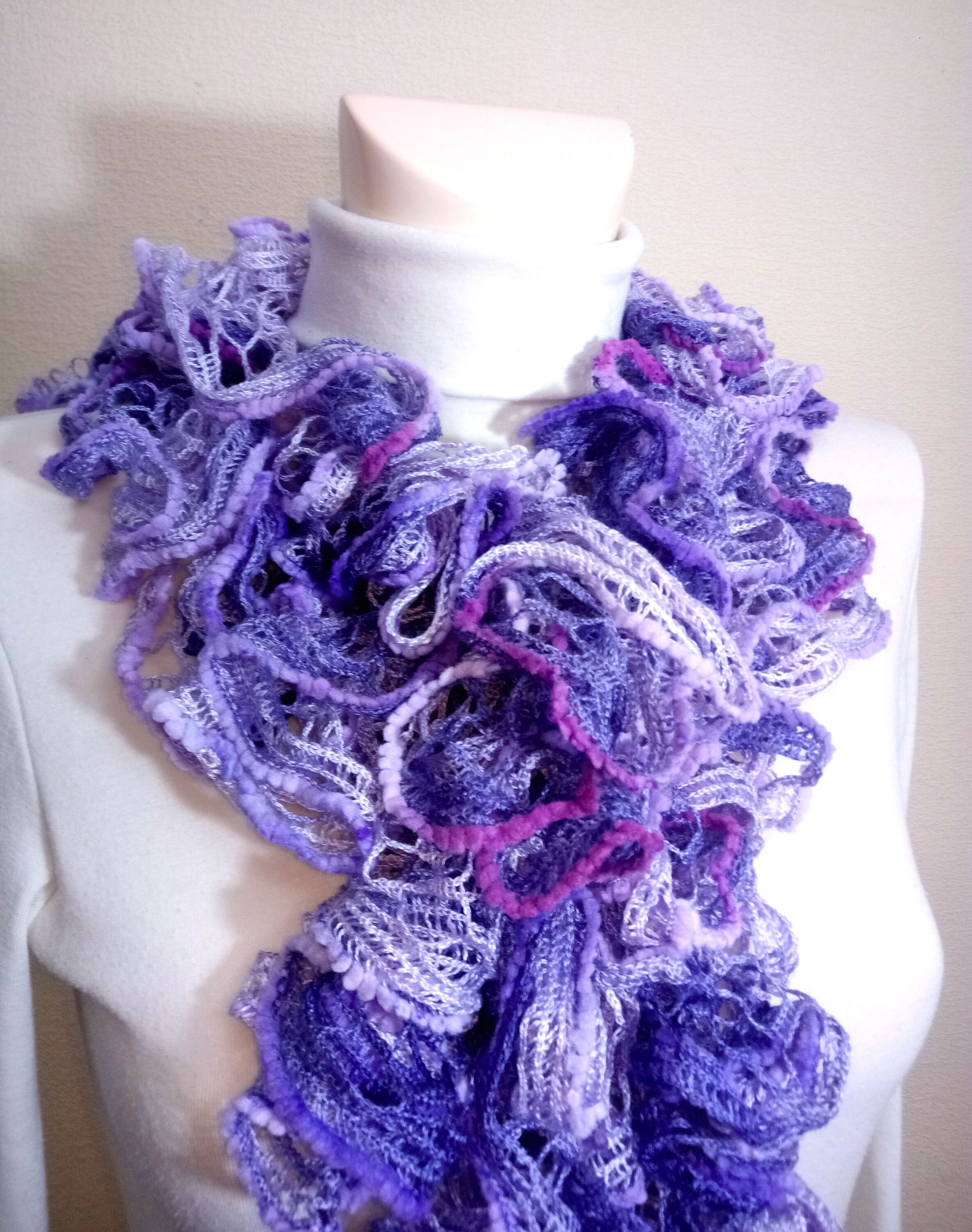 Gray Ruffle Shawl for Women Knitted Layered Scarf for Lady | Etsy