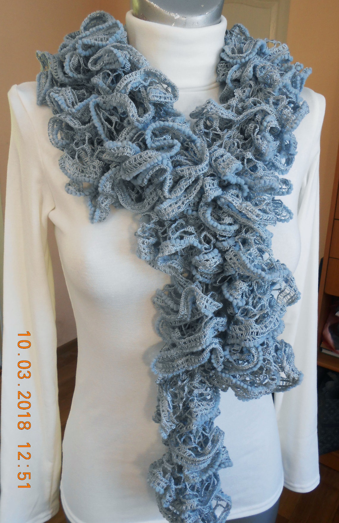 Gray Ruffle Shawl for Women Knitted Layered Scarf for Lady | Etsy