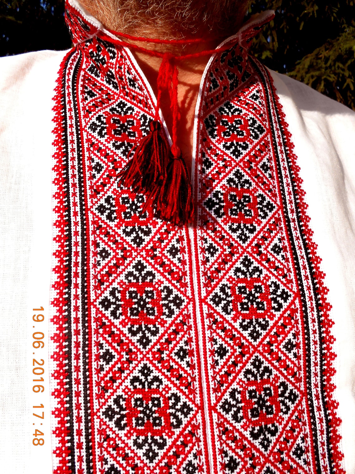Hand Embroidered Linen Shirt for Men Ethnic Red & Black Ukrainian Cross ...
