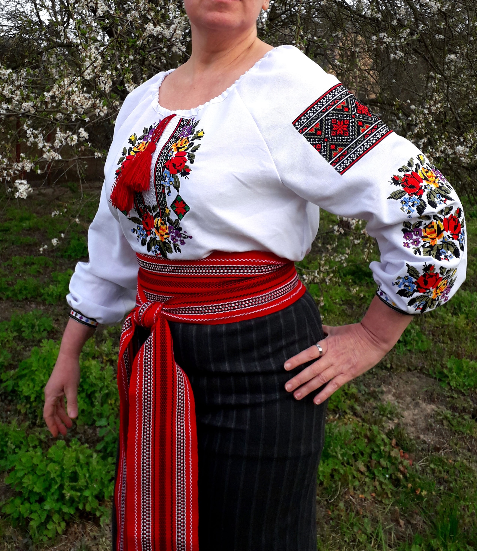 Extra Wide Cossack Woven Sash Belt 4" Black and Red Hand Crafted ...