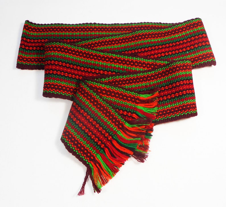 Faja extra ancha de 4 tejida a mano Cinturón verde rojo | Etsy