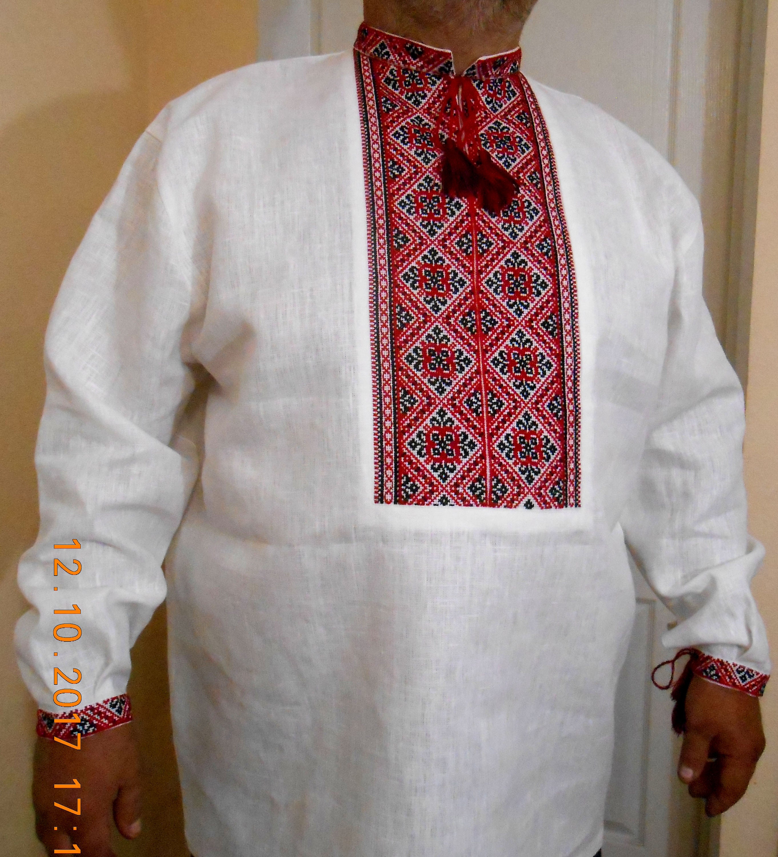 Hand Embroidered Linen Shirt for Men Ethnic Red & Black Ukrainian Cross ...