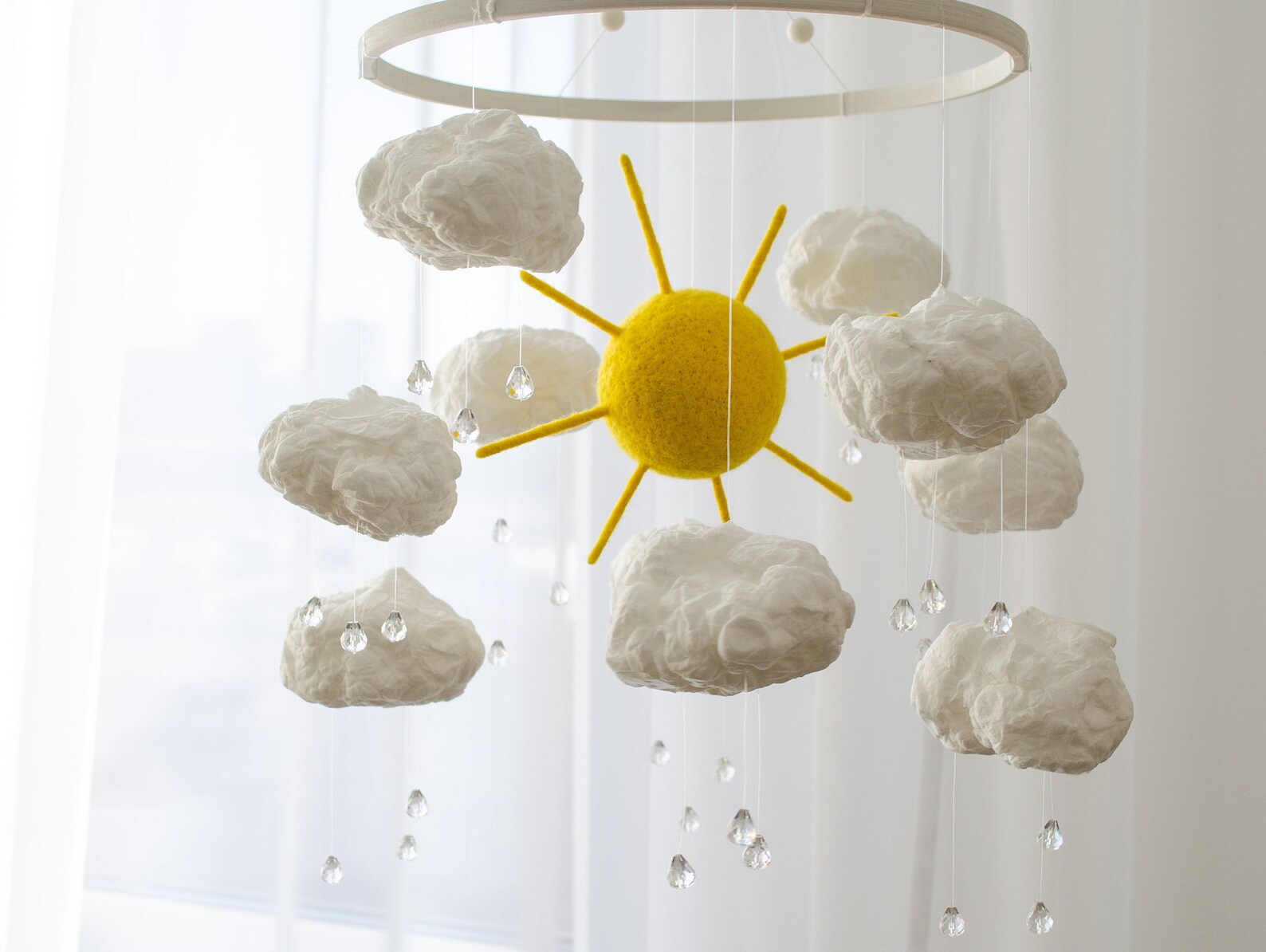 Neutral Cloud Baby Mobile • Raindrop Crib Decor • White & Yellow ...