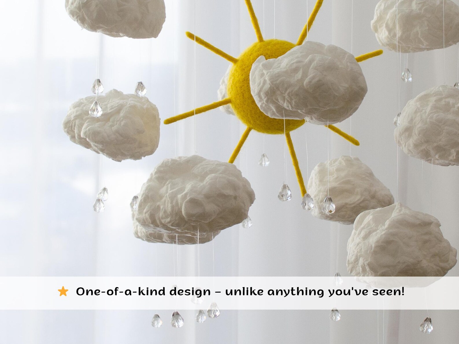 Neutral Cloud Baby Mobile • Raindrop Crib Decor • White & Yellow ...