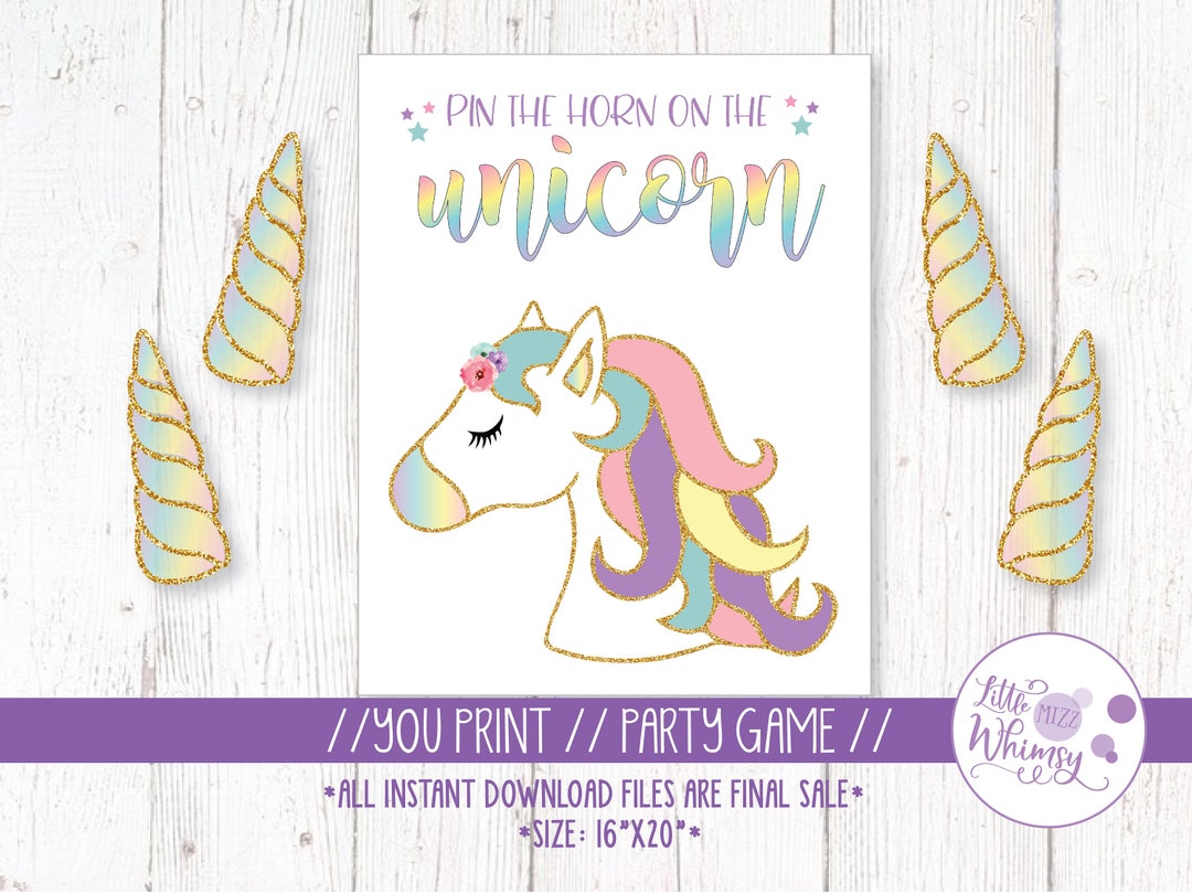 Pin the Horn on the Unicorn, Pin Unicorn Printable Game, Pin Game ...