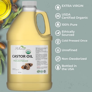 Premium Organic Castor Oil - 100% Pure, Hexane-free, Cold-pressed. Your Path to Glowing Skin and ...