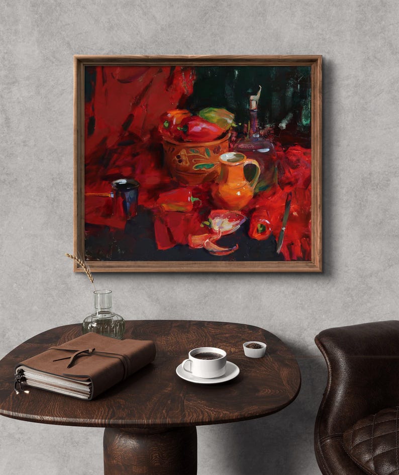 Vibrant Still Life With Peppers, Pottery, and Fiery Red Textures ...