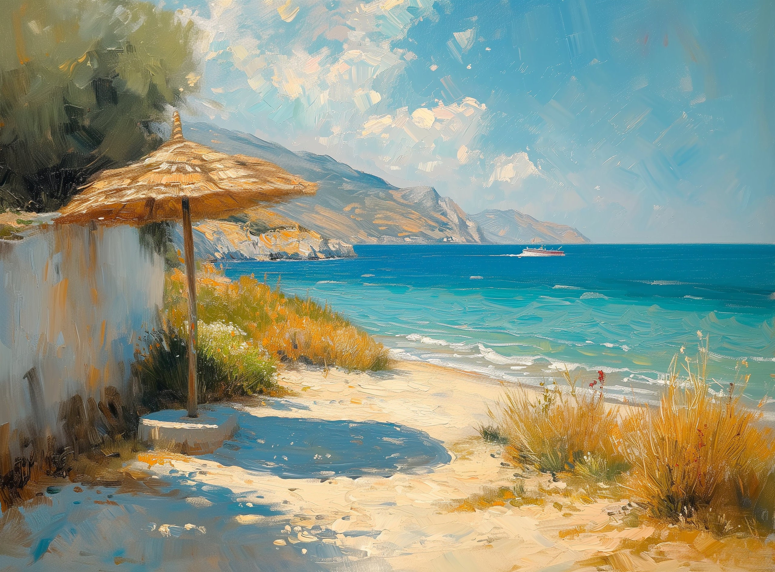 Impressionistic Oil Painting: Mediterranean Coastline Paradise Vacation ...