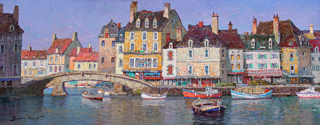 Fishing Pier & Boats Original Oil Painting on Canvas Normandy ...