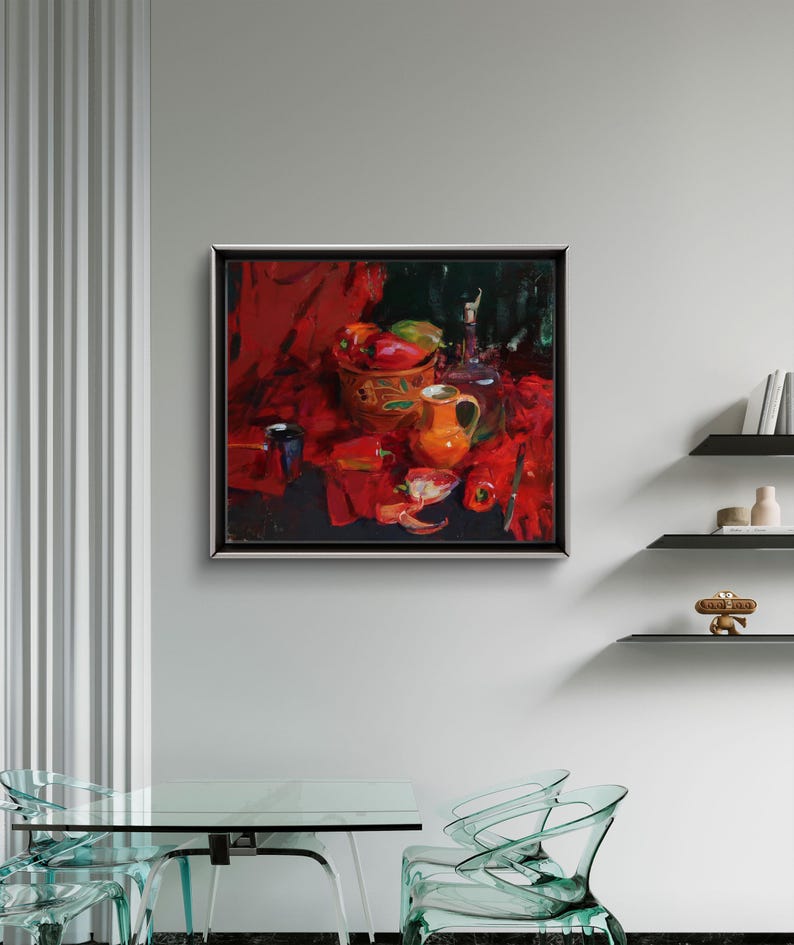 Vibrant Still Life With Peppers, Pottery, and Fiery Red Textures ...