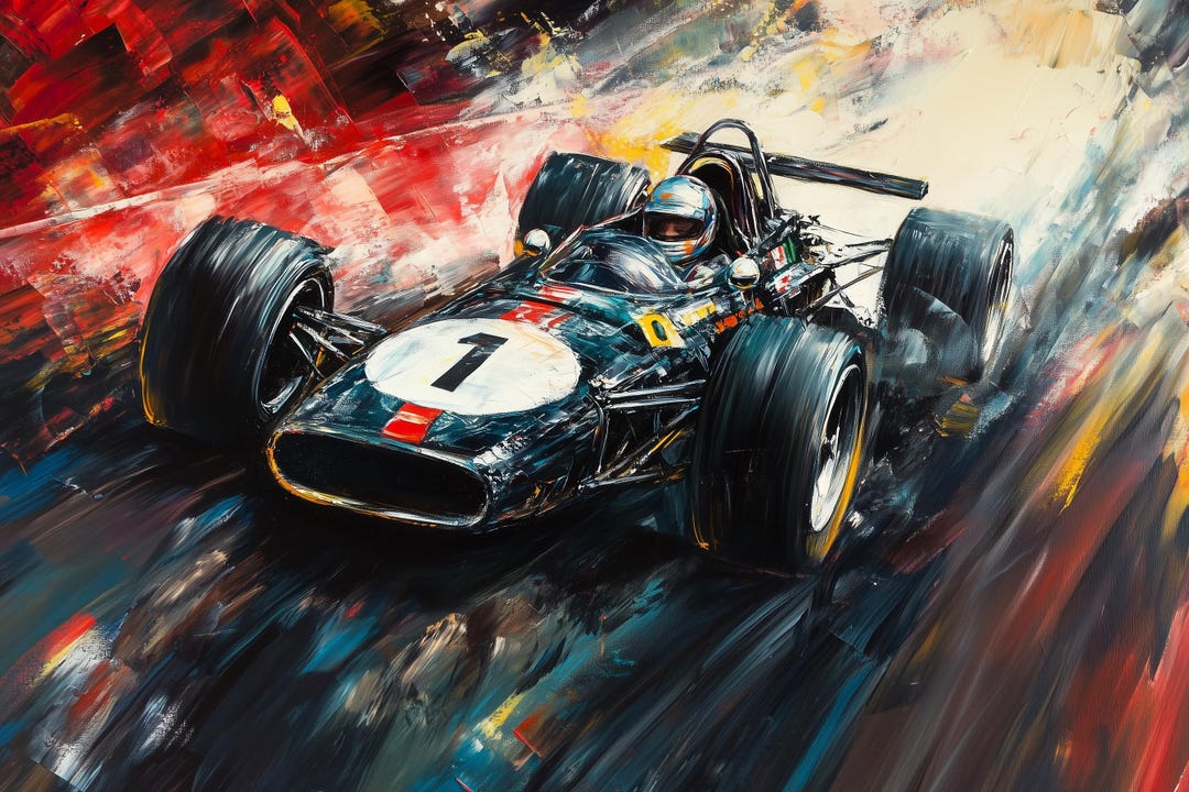 Vintage Formula 1 Racing Car Oil Painting – Classic Grand Prix Artwork ...