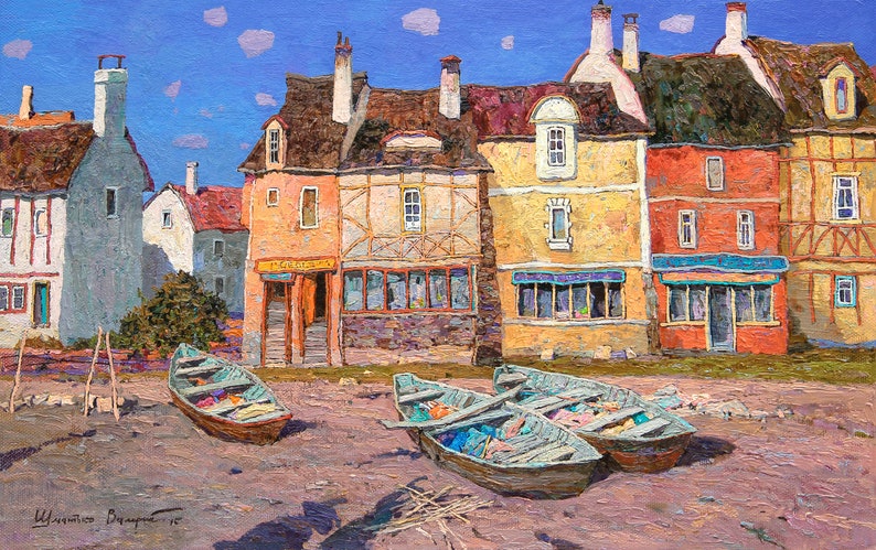 French Coastal Original Oil Painting of a Normandy Landscape: Canvas ...