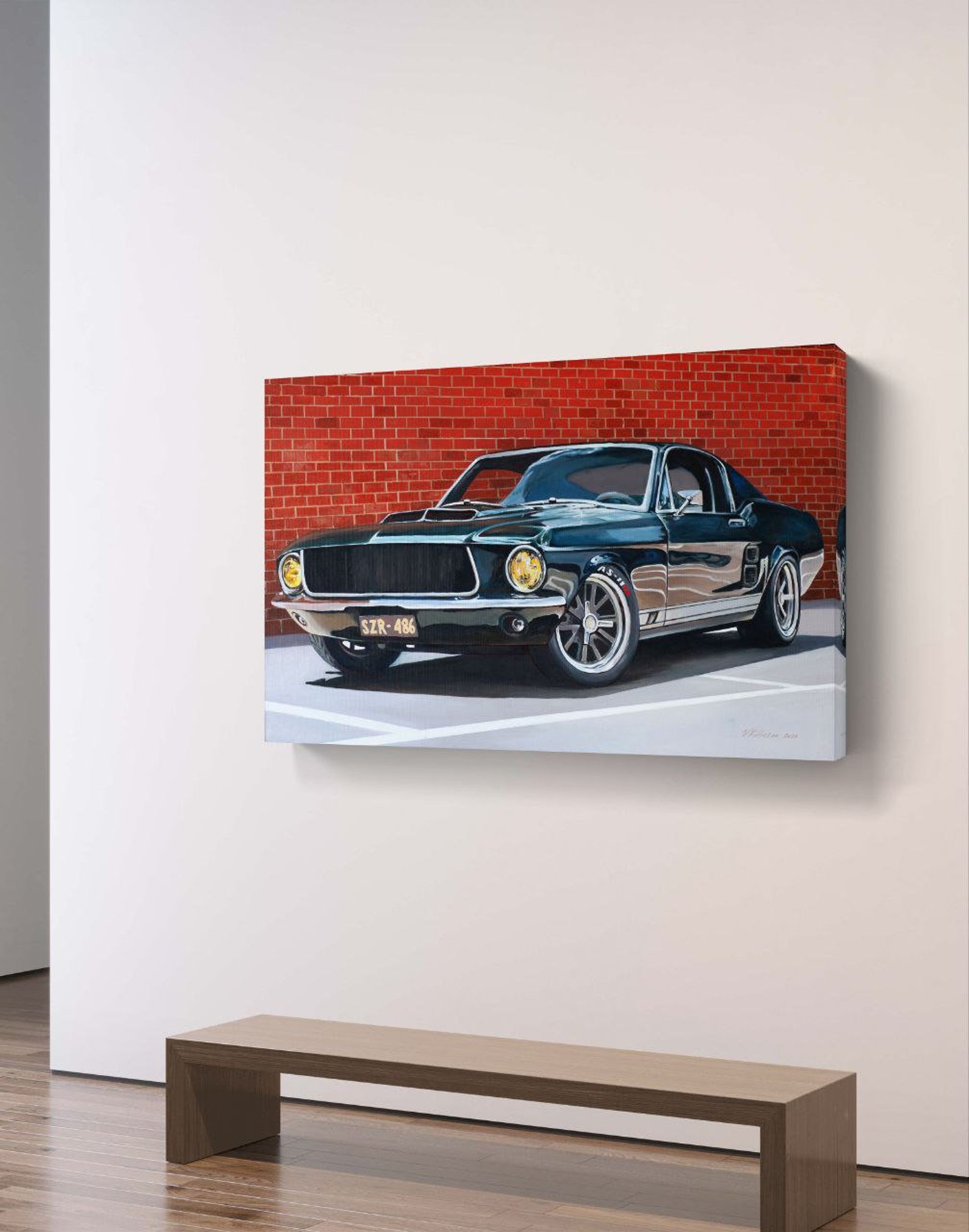 Retro Car Painting Art: Vintage-style Carblack Mustang in Realism Style ...