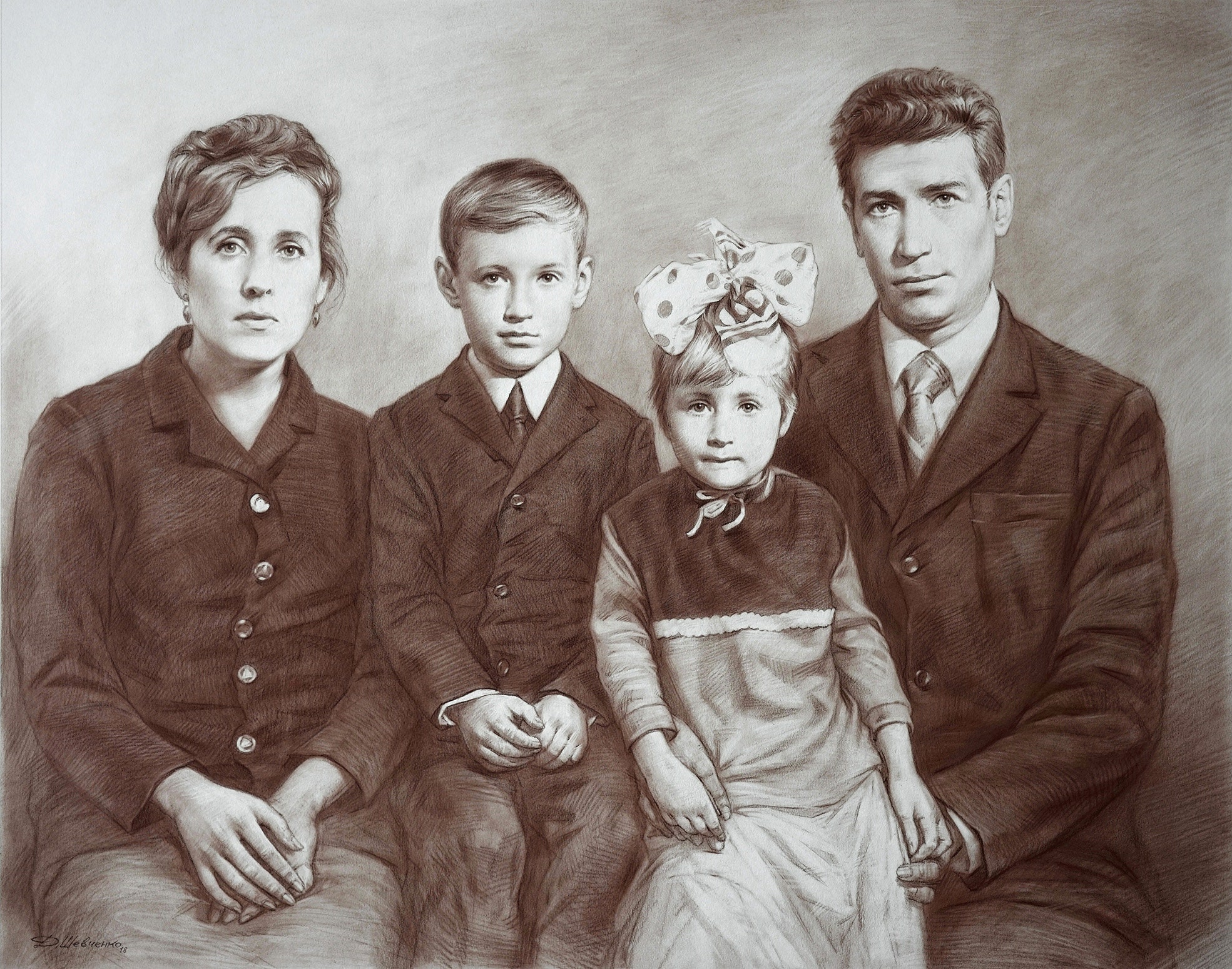 Custom Family Graphic Portrait From Photo Sepia Portrait - Etsy