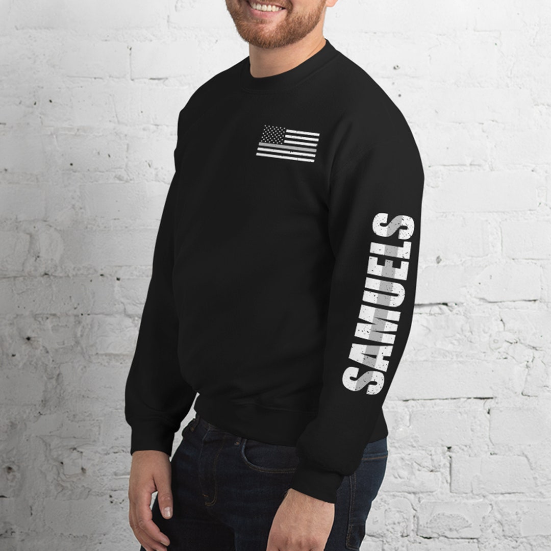 Personalized Corrections Officer Crewneck: Thin Silver Line Flag Gift ...