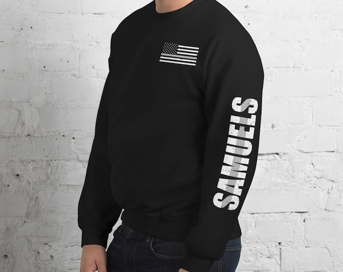 Personalized Corrections Officer Crewneck Thin Silver Line Flag ...