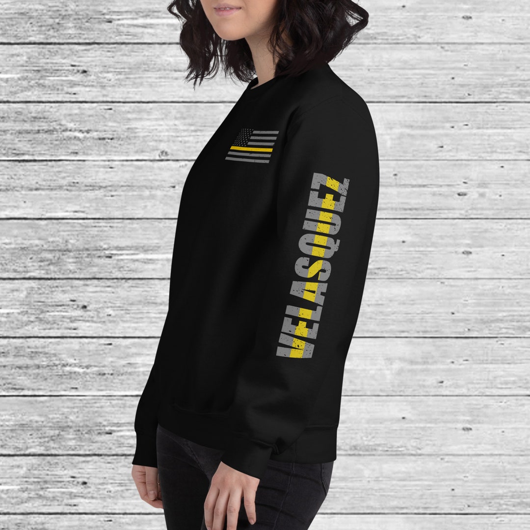 Personalized 911 Dispatcher Crewneck - Thin Gold Line Flag - 911 ...