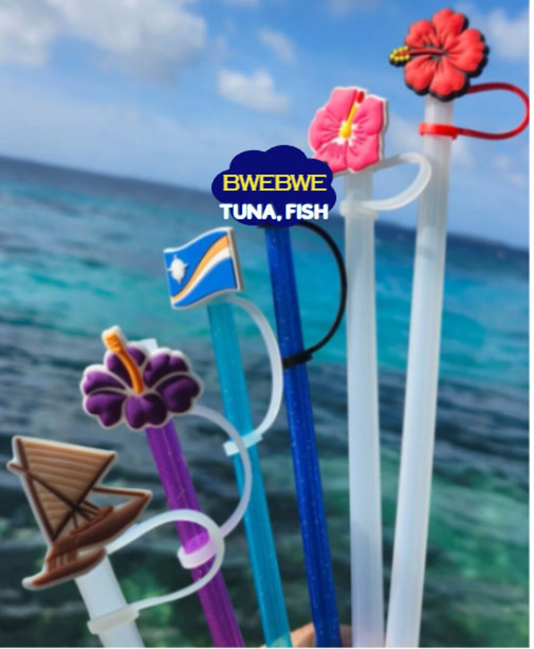 Straw Covers / Toppers : RMI Flag, Hibiscus, Tuna, Outrigger, Canoe - Etsy