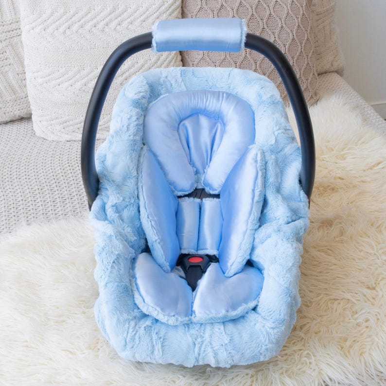 Baby Blue Satin Baby Car Seat Cover Accessories Set: Personalized ...