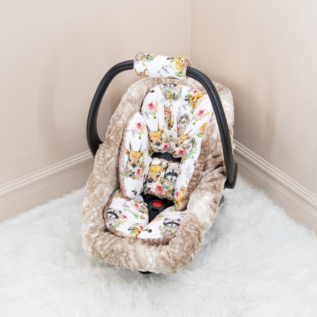 Floral Forest Animals Baby Girl Car Seat Insert Cushions - Head and ...