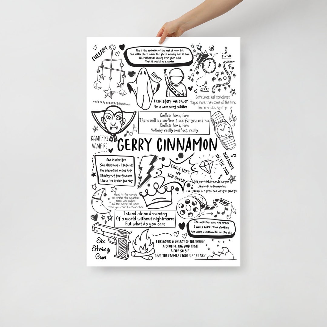 Gerry Cinnamon Lyric Album Sketch Print Framed or Unframed Doodle Fan ...