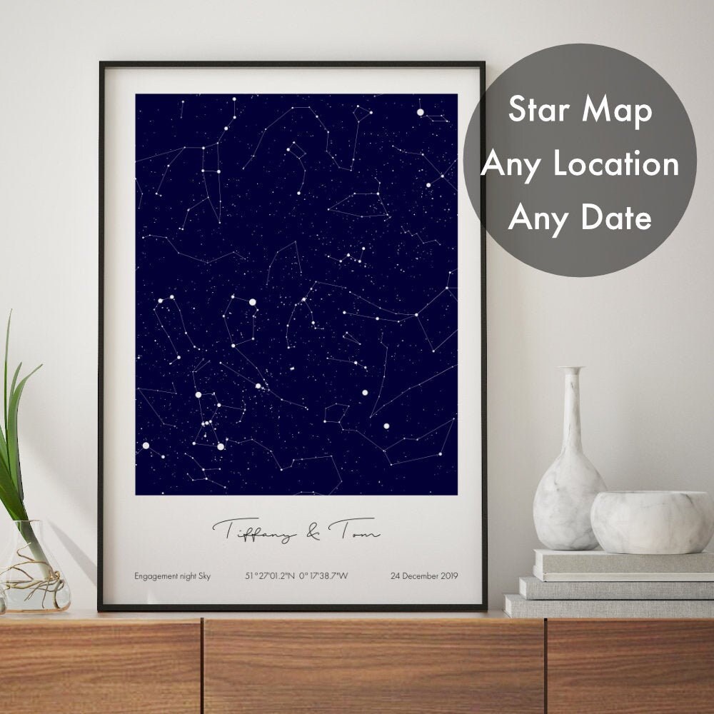 Star Map Night Sky Constellation Print of Any Location Any | Etsy