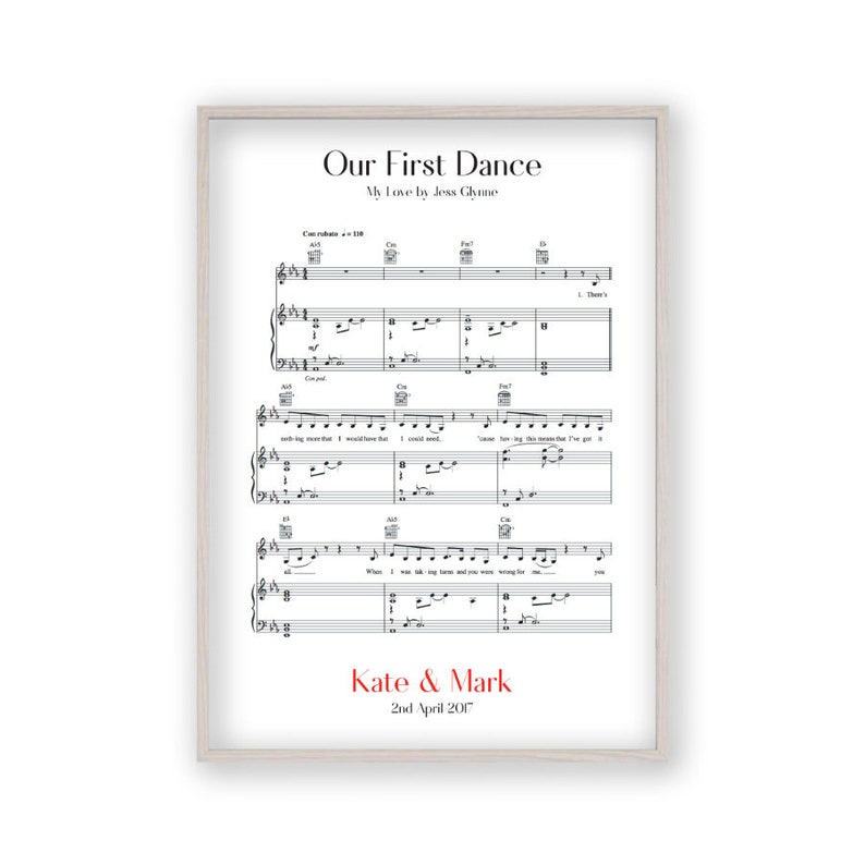Personalised Song Sheet Music Notes Lyrics Print 1st 2nd - Etsy