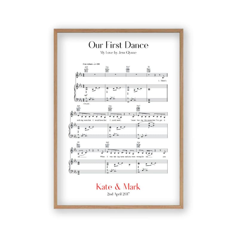 Personalised Song Sheet Music Notes Lyrics Print 1st 2nd - Etsy