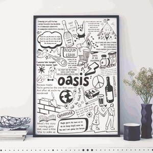 Oasis Lyric Album Sketch Print | Framed or Unframed | Doodle Fan Poster ...