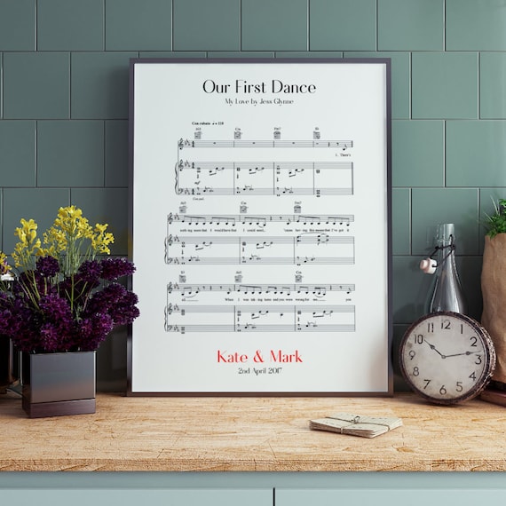 Personalised Song Sheet Music Notes Lyrics Print 1st 2nd - Etsy