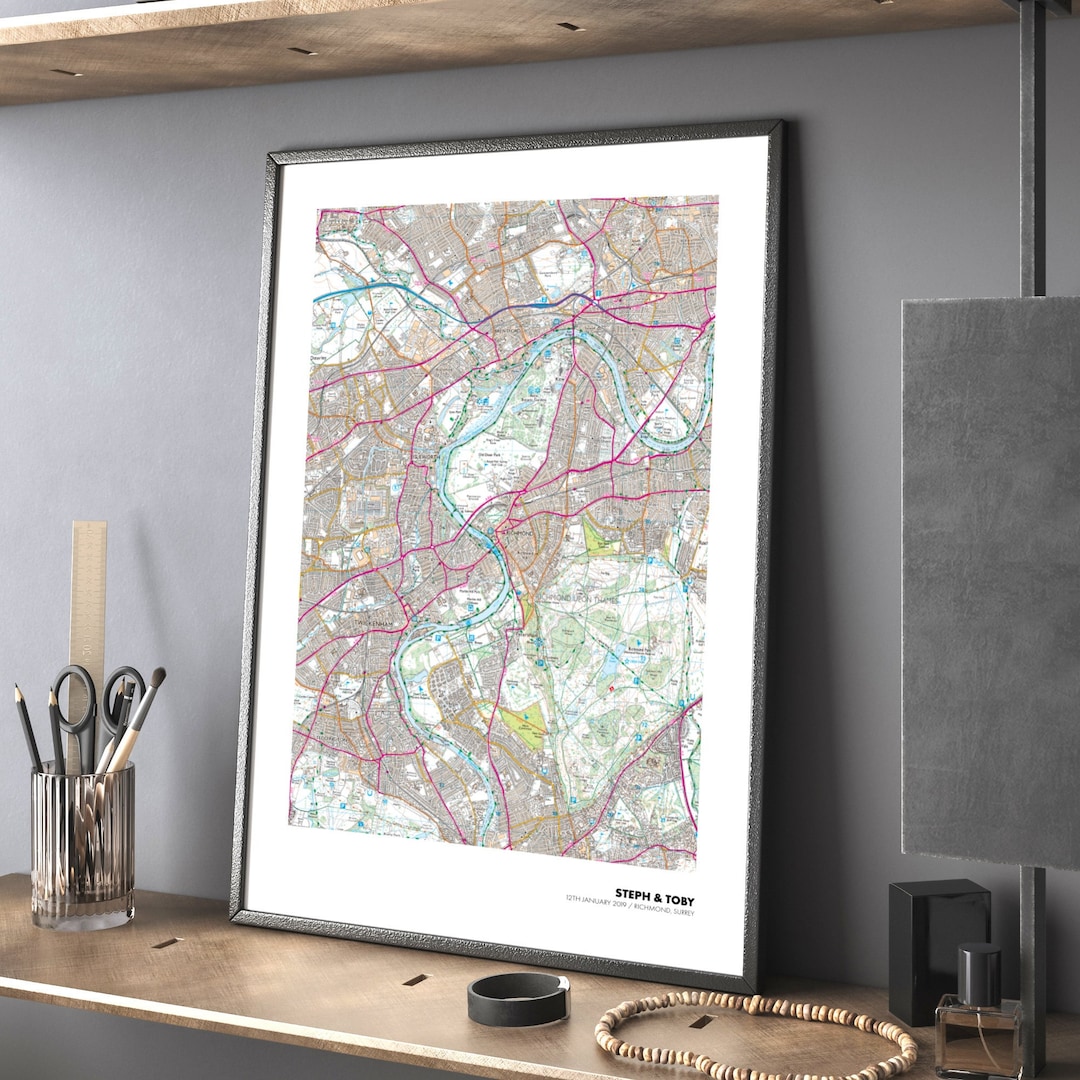 Personalised OS Map Print | Custom Ordnance Survey Map Poster | Framed ...