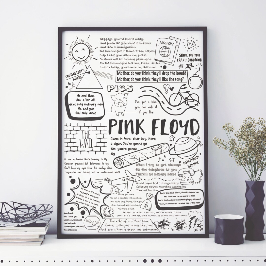 Pink Floyd Song Lyric Album Sketch Print Framed or Unframed Doodle Fan ...