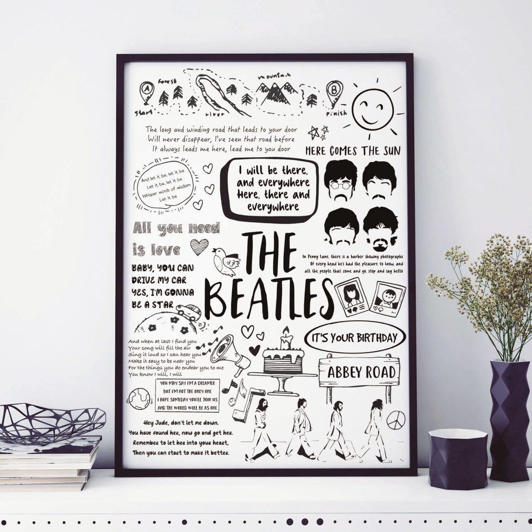 The Beatles Song Lyric Album Sketch Print Framed or Unframed - Etsy