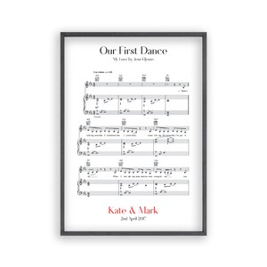 Personalised Song Sheet Music Notes Lyrics Print | 1st, 2nd Anniversary ...