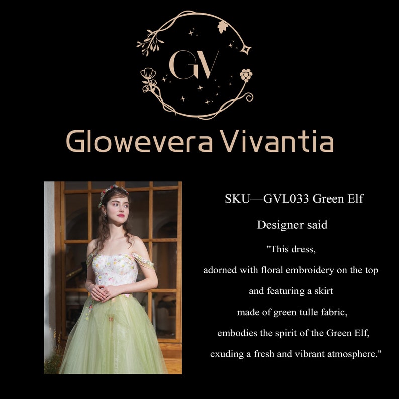 Green Elf, Emerald Tulle Embroidery Dress, Elegant Sequins Floral ...