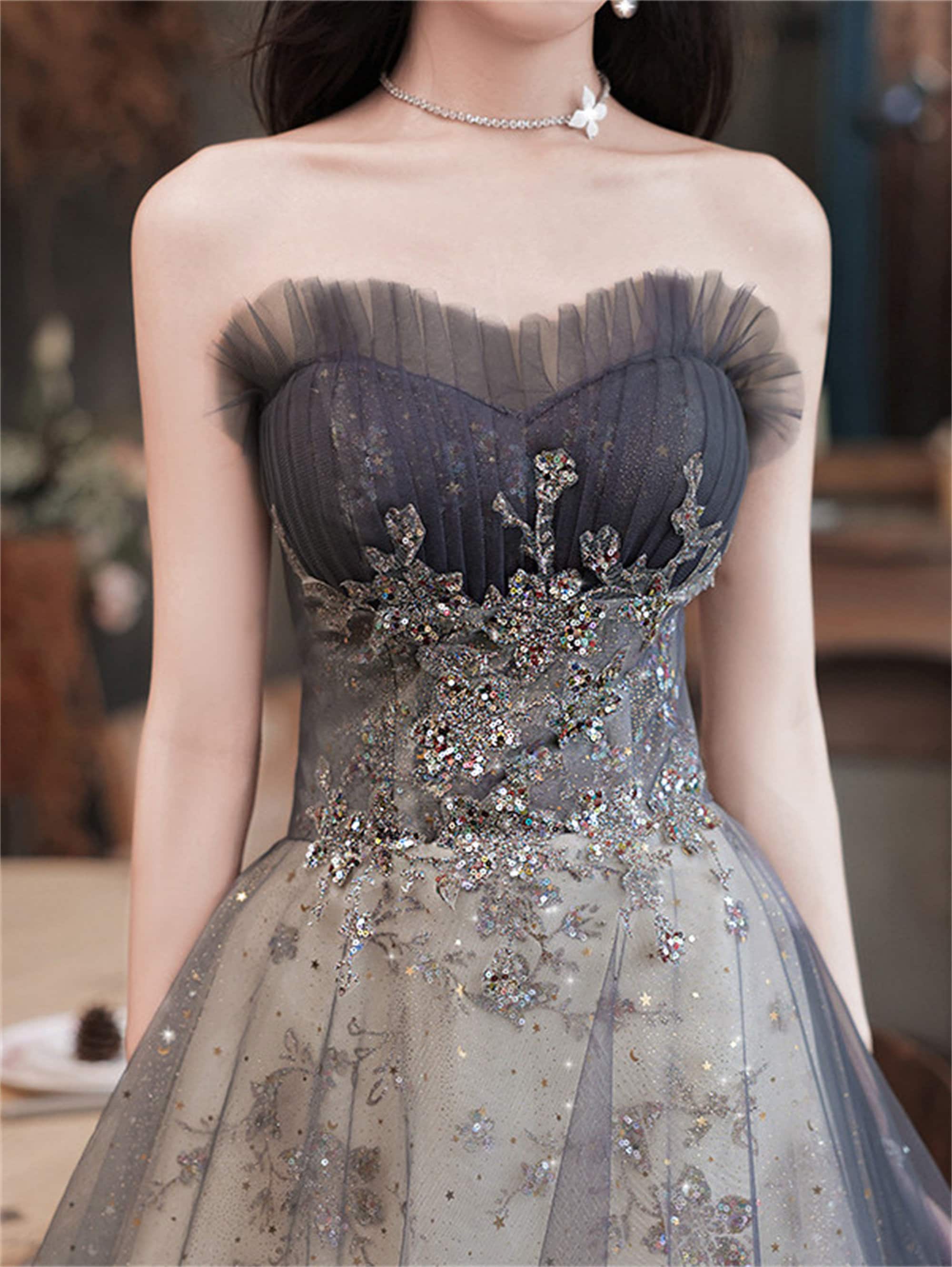 Starry Sky Prom Dress Ball Gown Premium Gray Evening Dress - Etsy
