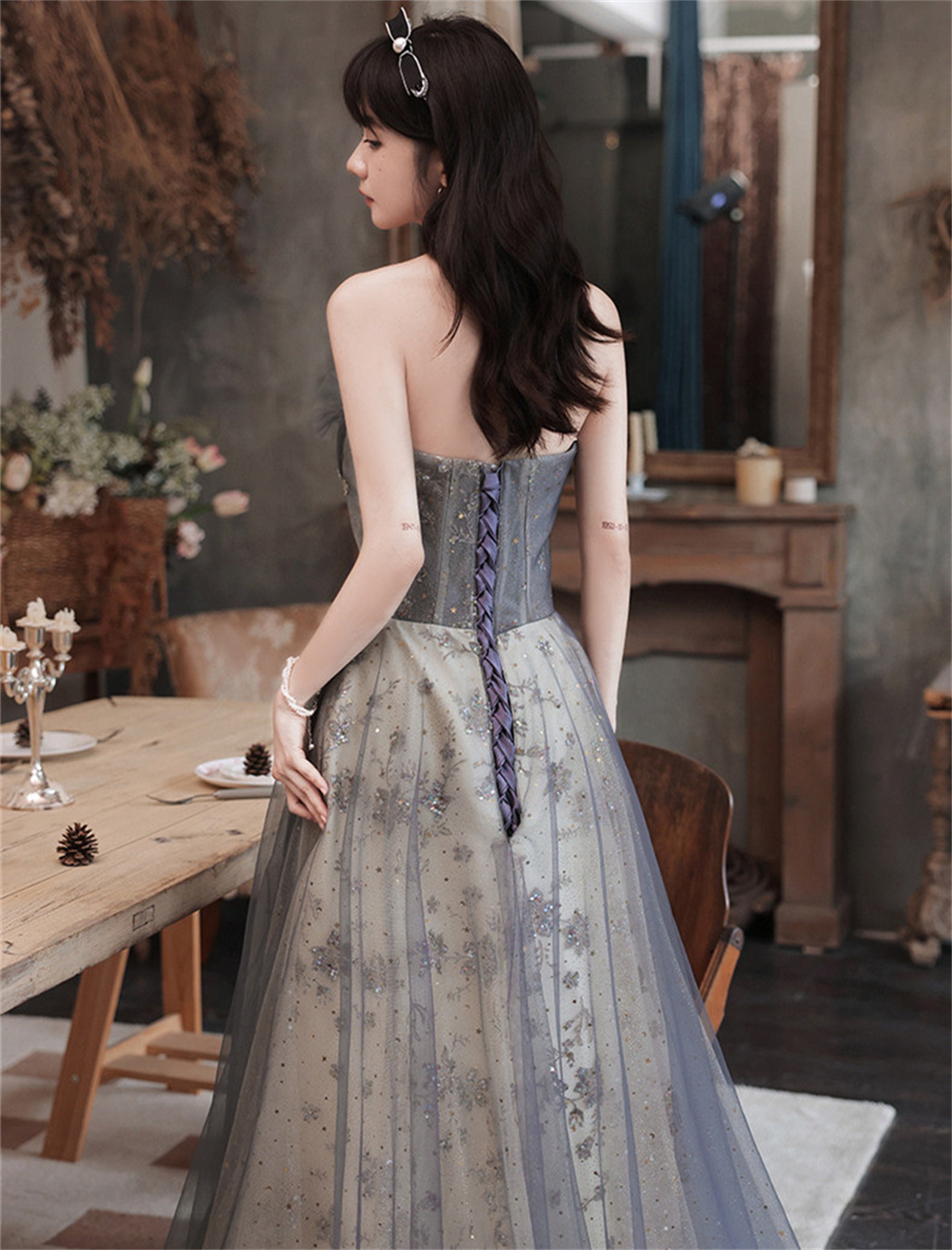 Starry Sky Prom Dress Ball Gown Premium Gray Evening Dress - Etsy