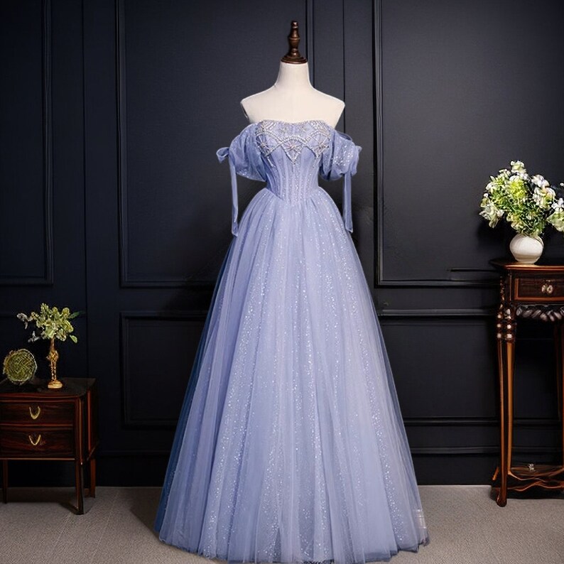 Princess Style Prom Dress, off Shoulder Evening Dress, Beading Crown ...