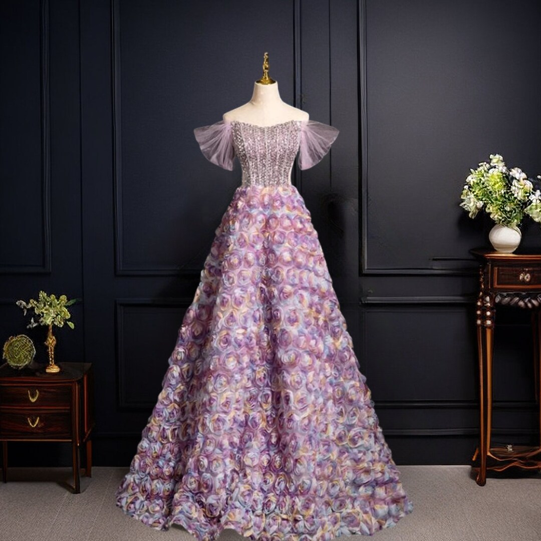 Colorful Rose Prom Dress, Super Fairy Flower Evening Dress, Vintage ...