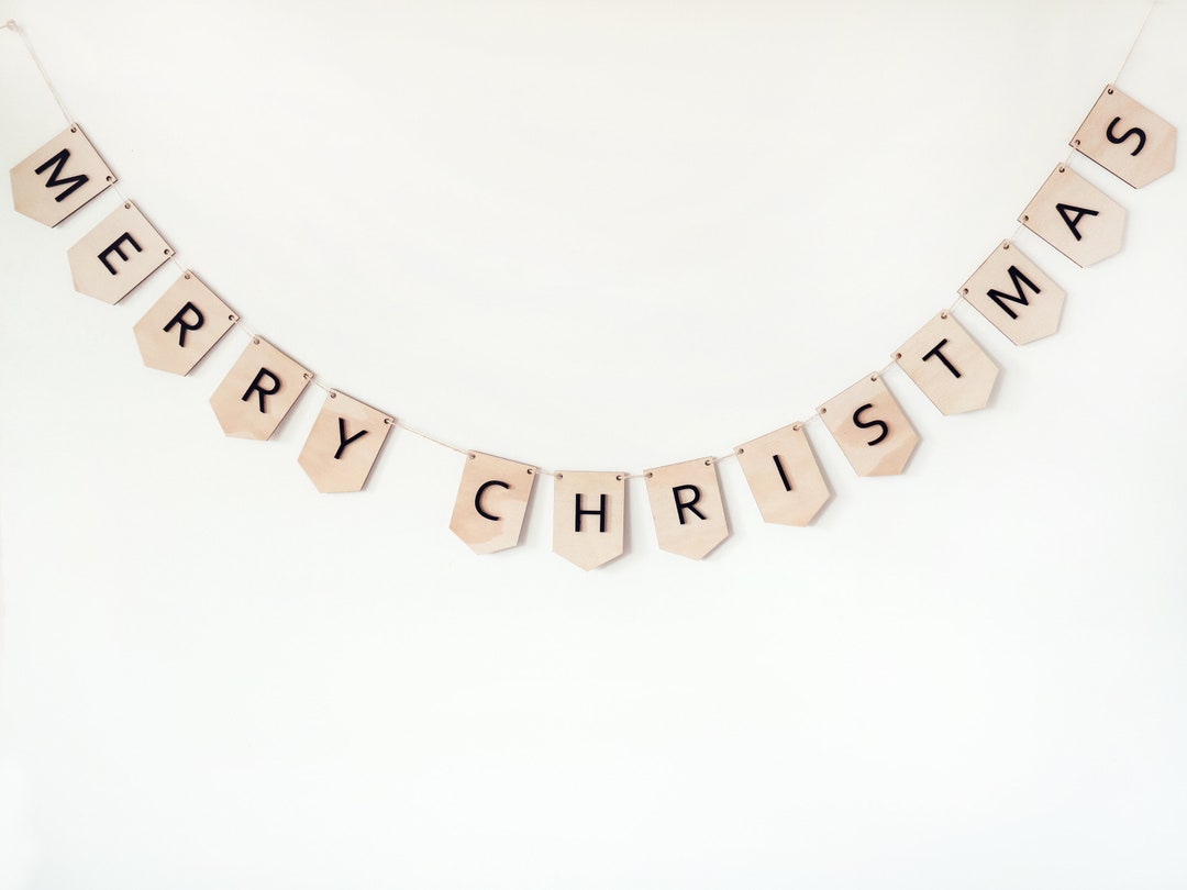 Merry Christmas Bunting Garland Wooden Christmas Bunting, Rustic ...