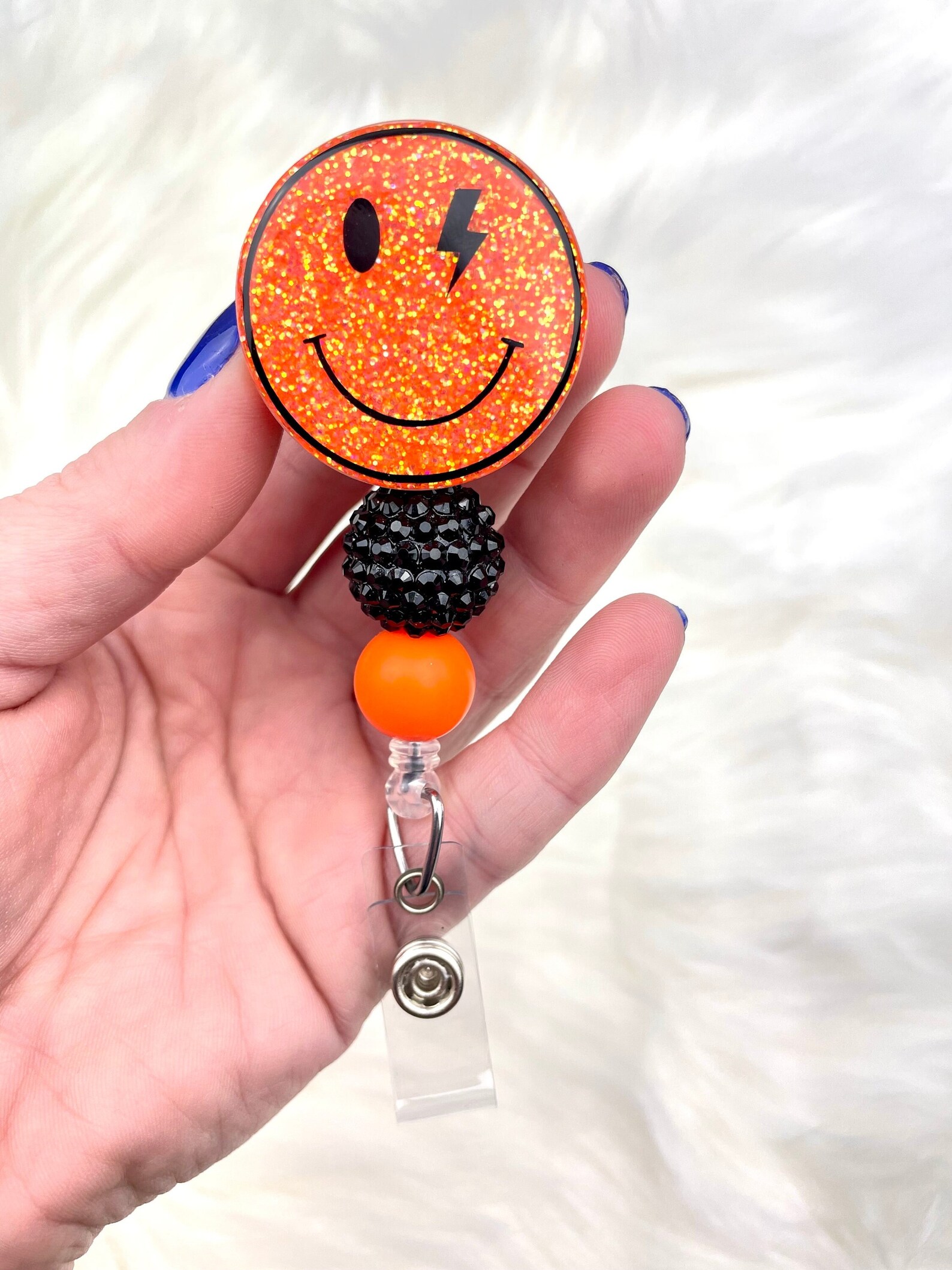 Smiley Face Glitter Badge Reel | Badge Reel for Nurses | Retractable ...