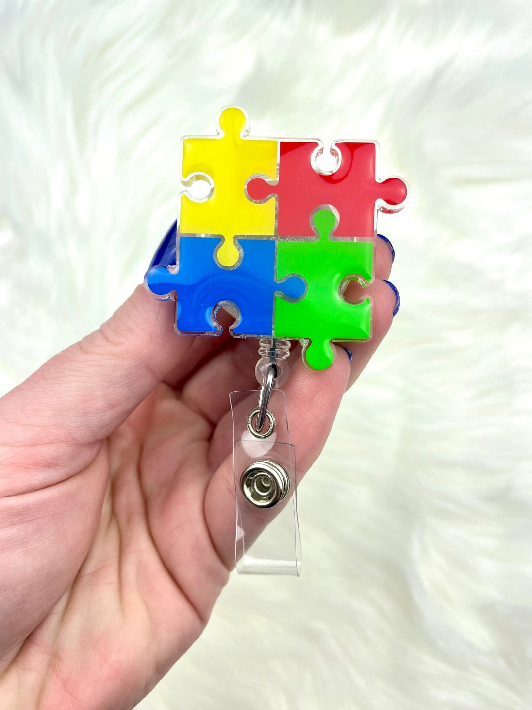 Autism Puzzle Piece Badge Reel Autism Awareness Badge Reel for Nurses ...