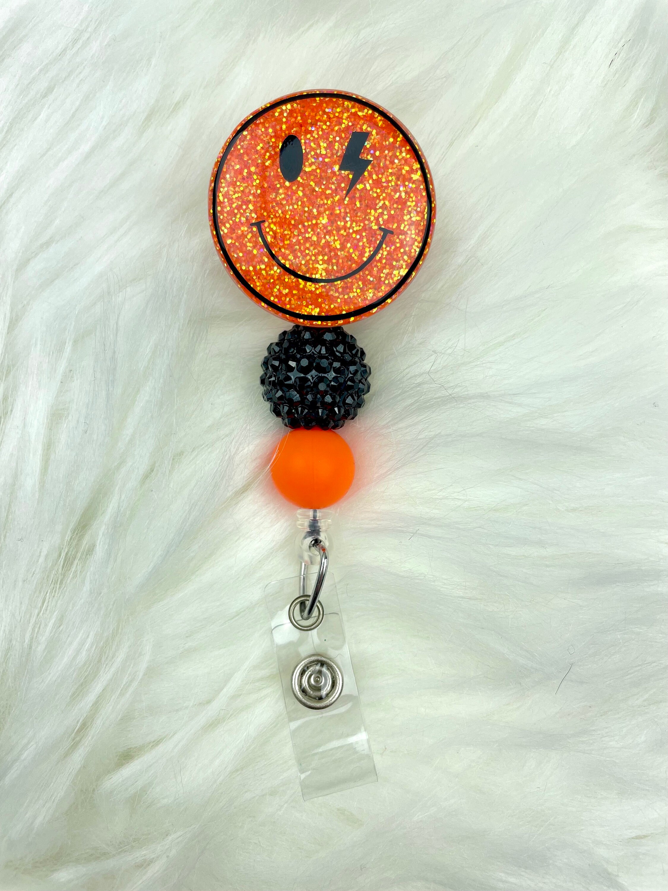 Smiley Face Glitter Badge Reel | Badge Reel for Nurses | Retractable ...