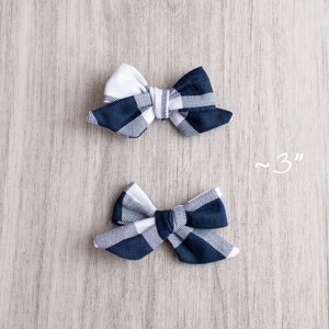 Navy Checkered Fabric Bows | Girl Bow | Headband | Pigtail Bows ...
