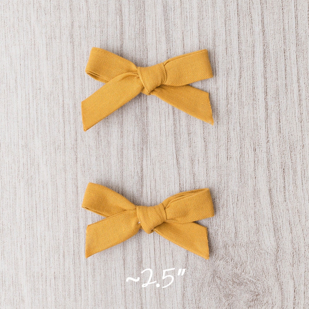 Mustard Fabric Bows Girl Bow Pigtail Bows Headband - Etsy