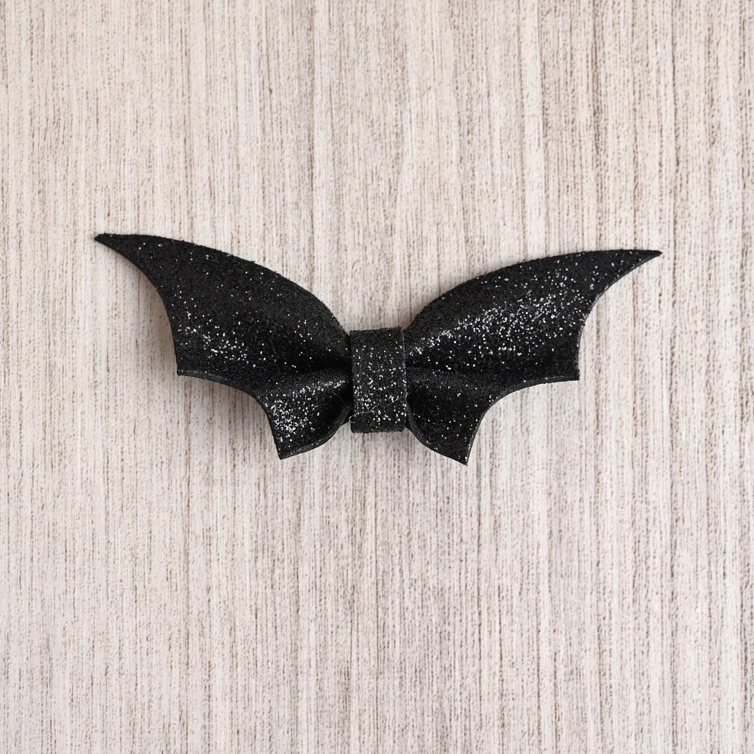 Black Sparkle Bat Bow | Girl Bow | Halloween Bow | Black Glitter Bow ...