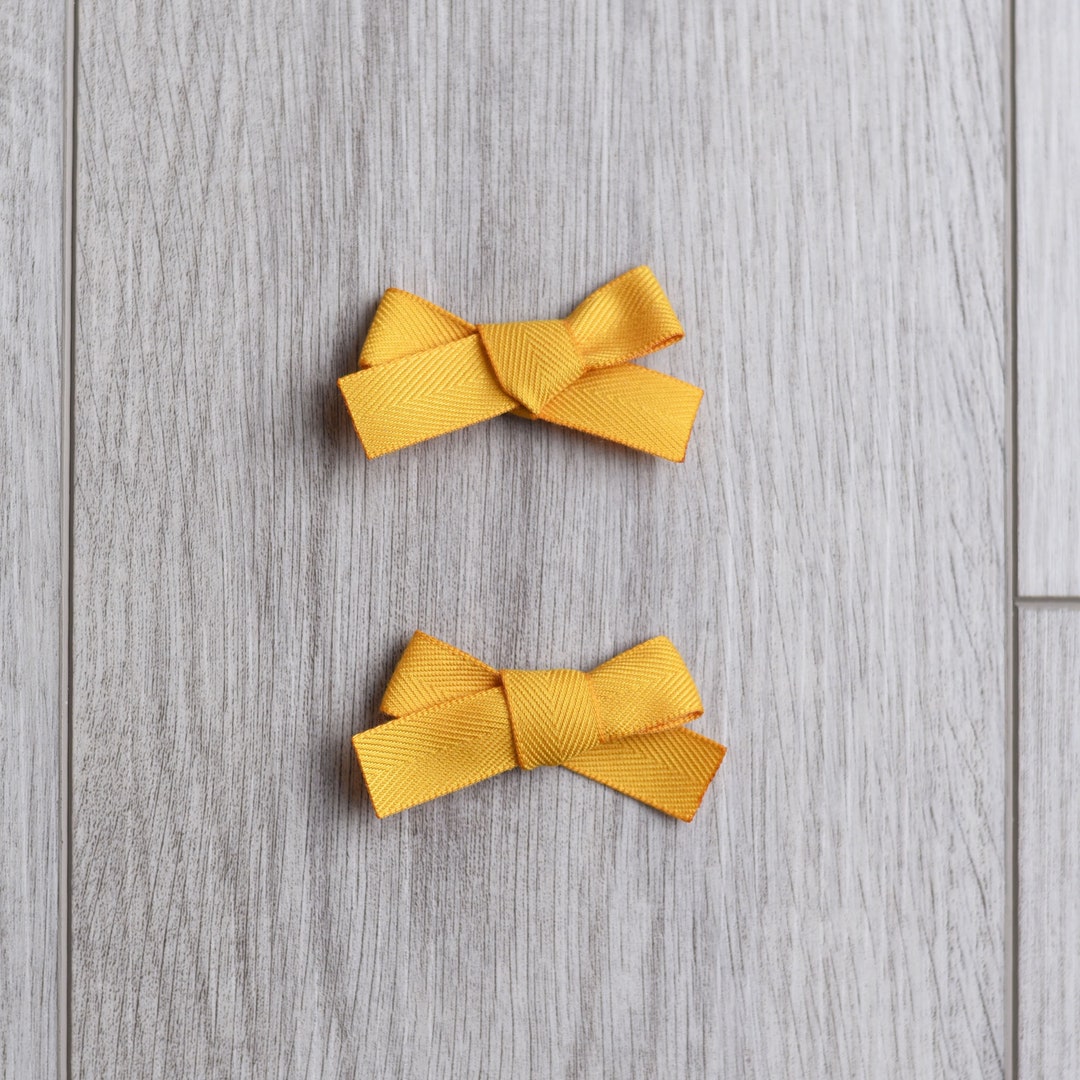 Mustard Ribbon Bows Girl Bow Pigtail Bows Ribbon Bow - Etsy UK