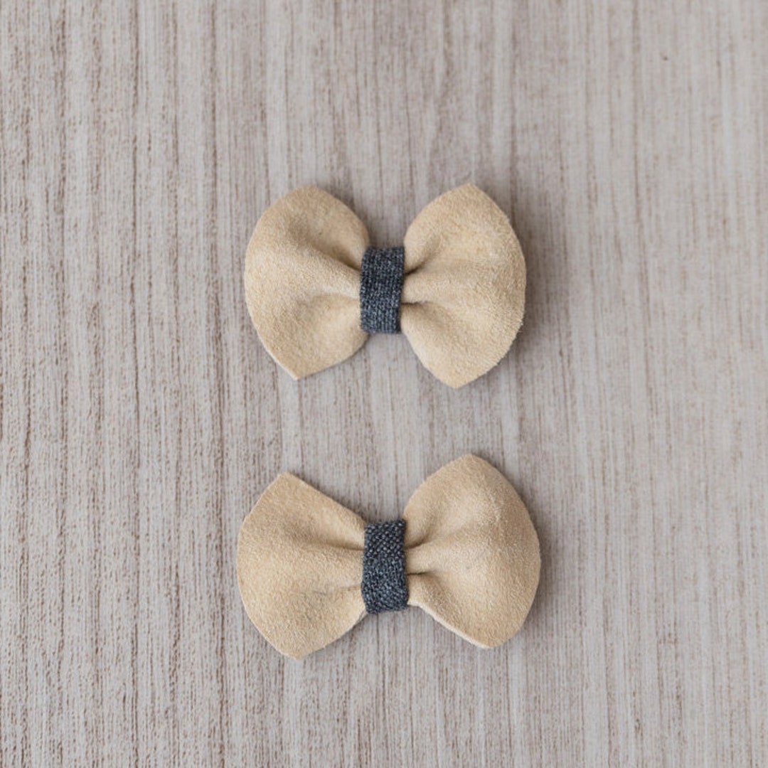 Tan Leather Pigtail Bows | Girl Bows | Matching Pigtail Bows | Snap ...